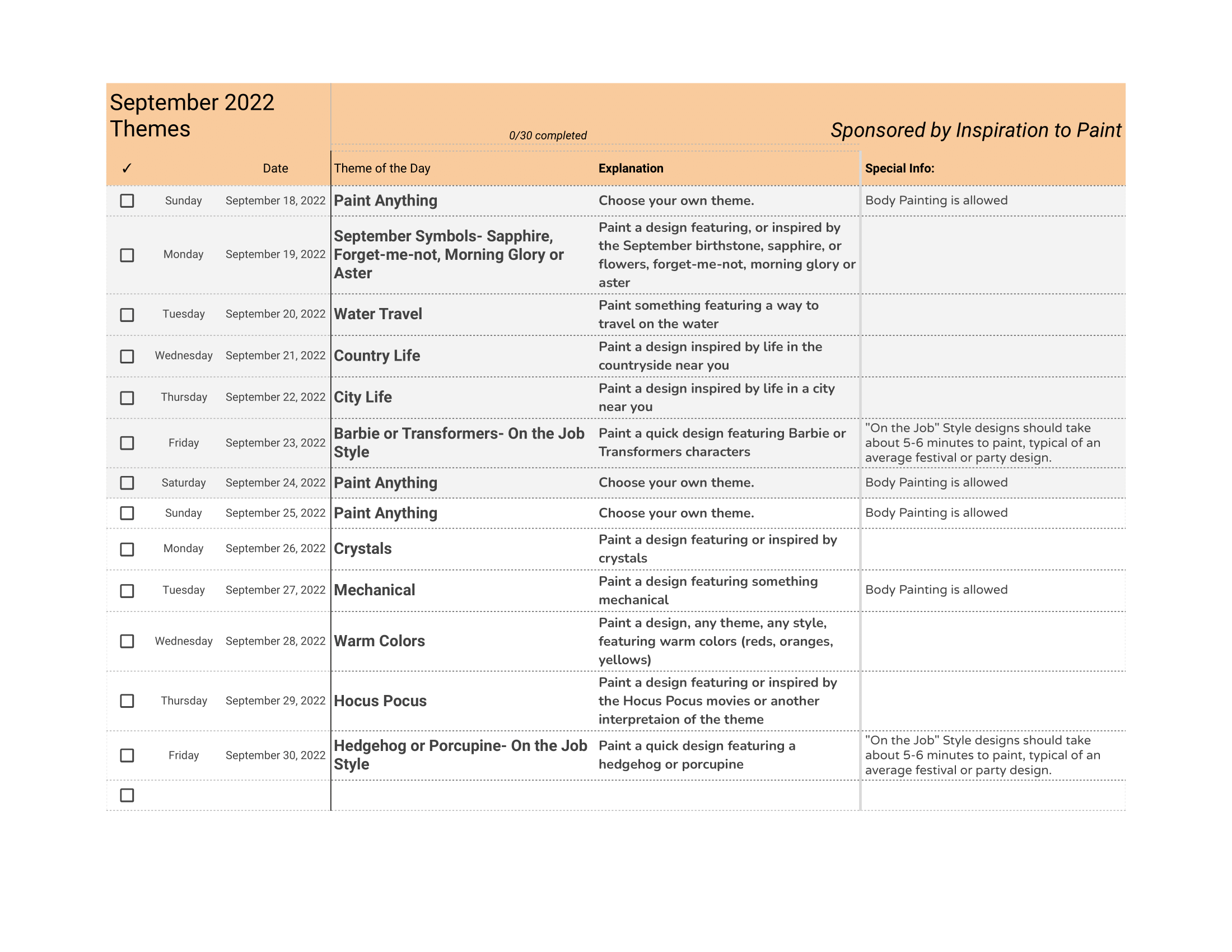 September 2022 Challenge Information – Inspiration To Paint