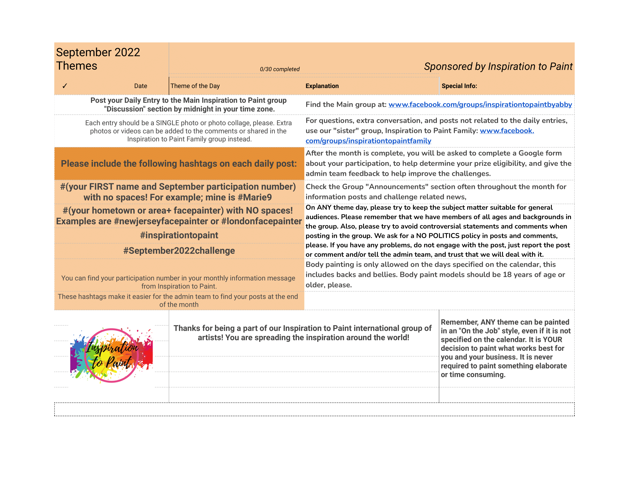 September 2022 Challenge Information – Inspiration To Paint