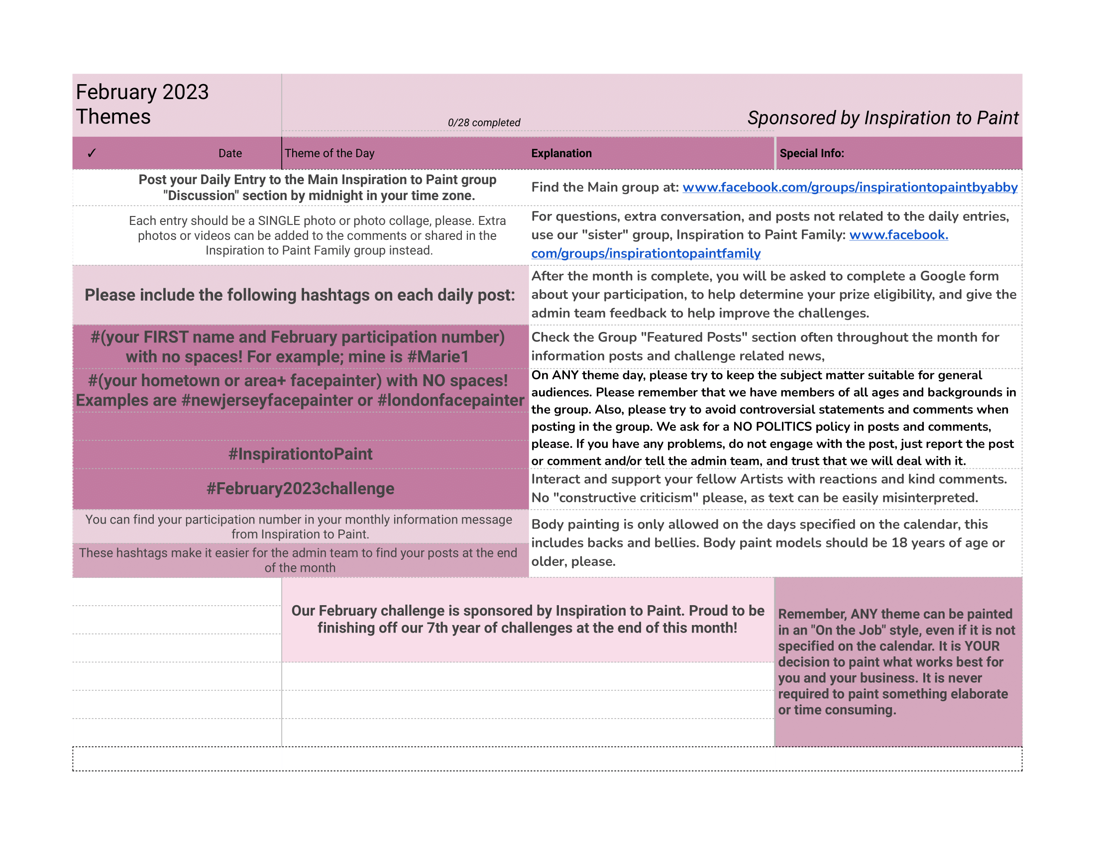 February 2023 Challenge Information – Inspiration To Paint