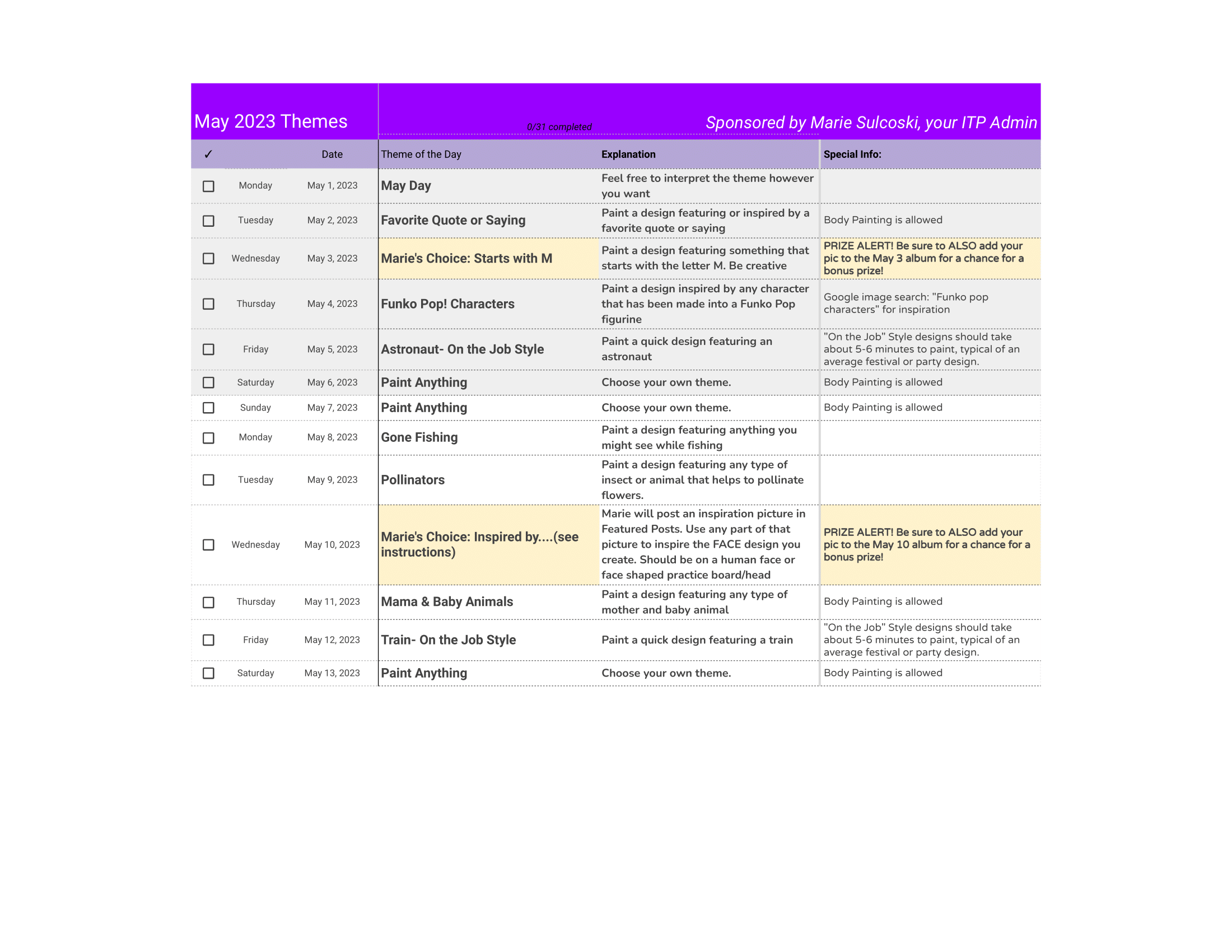 May 2023 Challenge Information – Inspiration To Paint